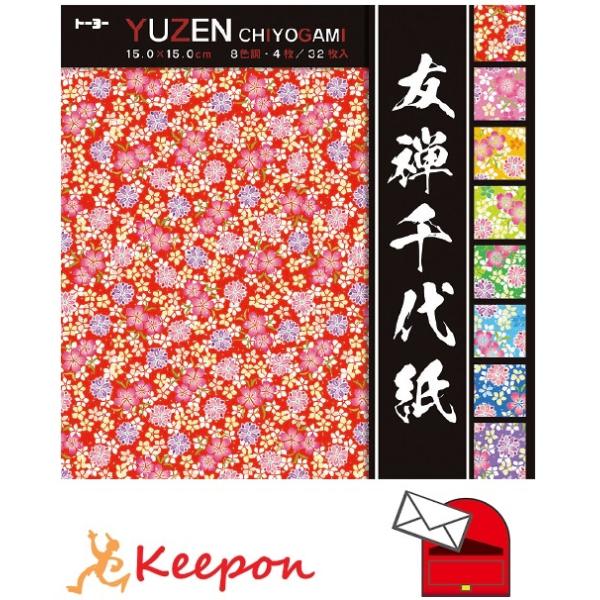 上質紙に花を散りばめた和柄の千代紙！内容／8色調32枚、折り方説明書紙厚／0.08mm