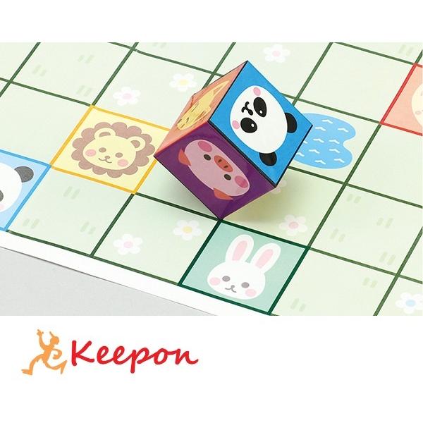 キューブをコロコロ、ゴールで絵柄がそろえば快感！解答例付！商品サイズ/キューブ：36×36×36mm、シート：320×470mm材質/紙、PP
