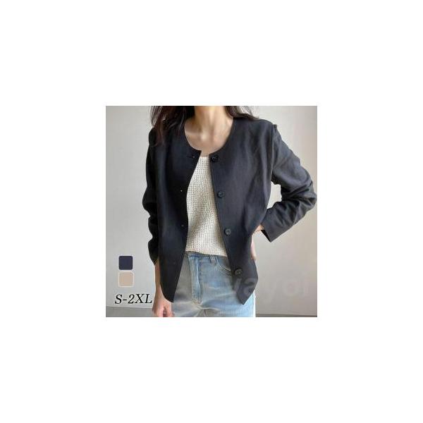 ■商品名ノーカラージャケット レディース 夏 アウター 長袖 ミディアム丈 羽織り きれいめ 韓国風 ミセス 通勤 20代 30代 40代 新作 おしゃれ■サイズS/M/L/XL/2XL■カラーネイビー/ベージュ■実寸(cm)約《サイズ》肩...