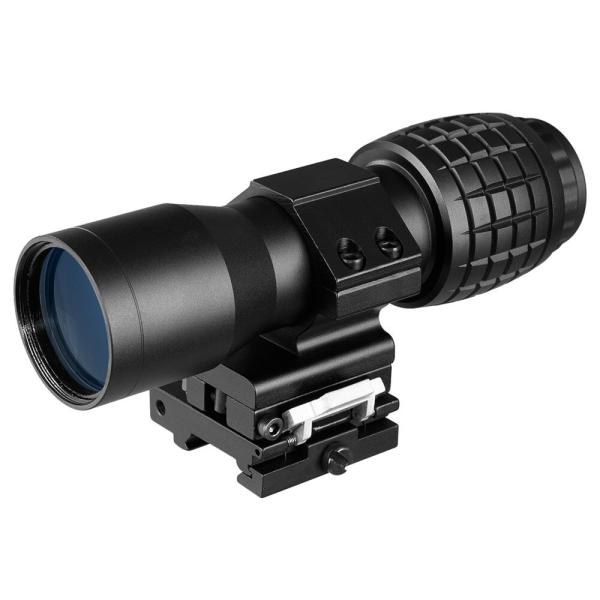 フリップアップマウントスコープで調整されたタクティカルエアガン4X拡大フォーカス軍隊狩猟4X拡大鏡スコープ視力は20mmレールに適合システム：拡大モジュール倍率：4Xアイレリーフ：5°FOV 40 90 mmでフルFOV 60 65 mmで...