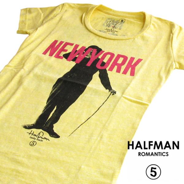 【クリックポスト発送】HALFMAN ハーフマンNEW YORKERレディース Tシャツニューヨークで、なんでチャップリンなのかよくわかりませんがw（そういうのにあんまり詳しくないです...。）「世界の三大喜劇王」Teeです。フロントはチャ...
