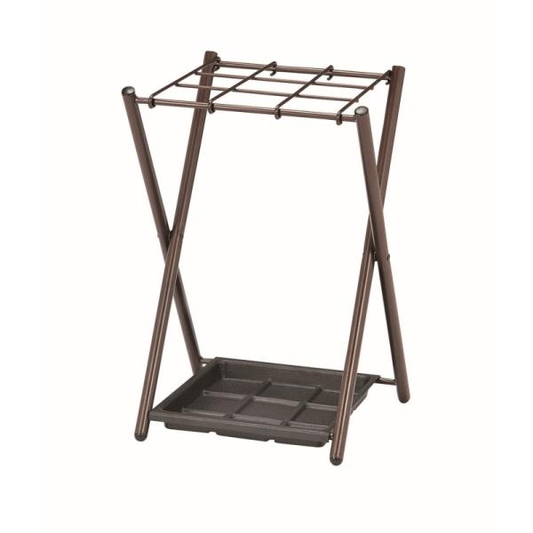 ブラウンフレームが温かみのある印象を与える、カジュアルデザインの折りたたみ式傘立てです。■おすすめポイント・折りたたみ式・約18本収納・省スペース設計【製品情報】■サイズ：W305×D325×H510 mm   受皿サイズ：W220×D29...