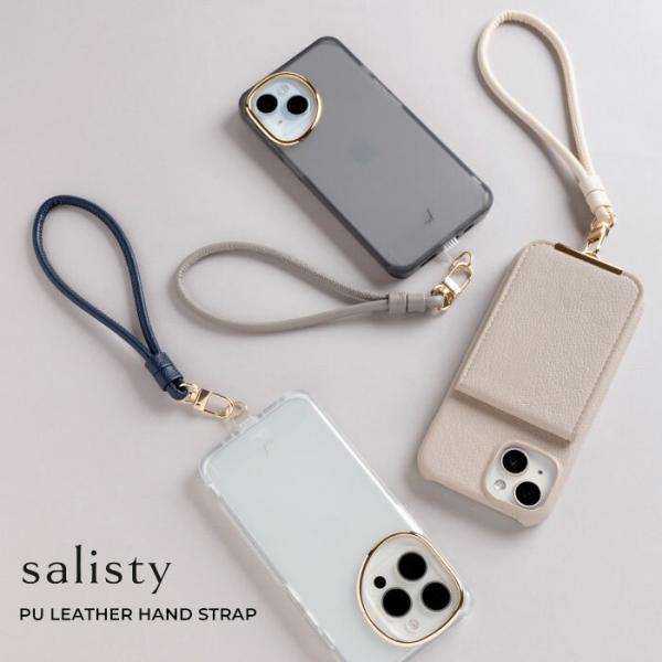 salisty PUレザーハンドストラップ手首にサッとかけられるハンドストラップ。・飽きのこないシンプルなデザインとゴールドパーツが、手元を美しく演出・程よい細さとしなりのあるPUレザー生地・ファッションと合わせやすい、アイボリー、グレー、...
