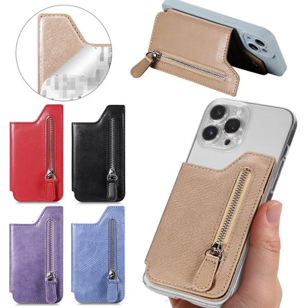 スマホに貼り付ける スマホ シンプル 手帳ケース カードケース 名刺入れ iPhone Androidのスマートフォン ファスナー付きポケット パスケース カード収納スマホの背面に貼るだけ! 簡単取り付け カード収納