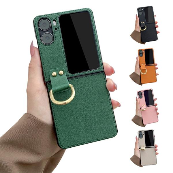 OPPO Find N2 Flip ケース PUレザー スマホリング付き 背面ケース シンプル ハードケース オッポ ファインド N2 フリップ カバー PC おしゃれPUレザー ケース オッポ ファインド N2 フリップ 衝撃吸収
