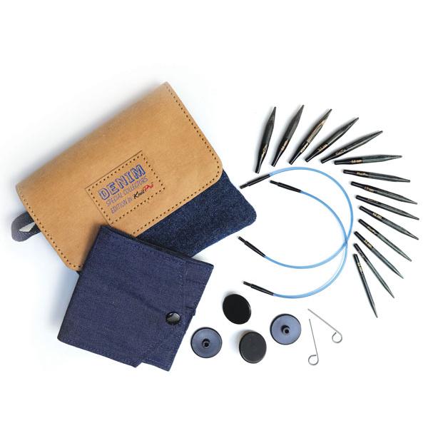 長さ5cmの7ペアのインディゴカラー付け替え式輪針針先と27cm,30cmのカラーケーブル、エンドキャップ、が特製布製ケースに入っていますセット内容：編み針　針先：3.0mm,3.5mm,4.00mm,4.5mm,5.00mm,5.5mm,...