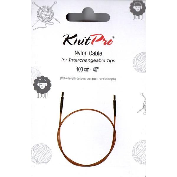 ブラウンのナイロンケーブルニットプロの付け替え式の輪針専用のケーブル部分です長さ100cm用（針先から針先の長さ）ケーブルの長さは76cmです※回転しませんケーブル1本、とケーブルキャップ2個、ケーブルキーが1つついています※ニットプロのケ...