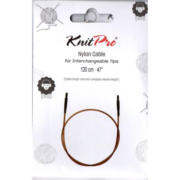 ブラウンのナイロンケーブルニットプロの付け替え式の輪針専用のケーブル部分です長さ120cm用（針先から針先の長さ）ケーブルの長さは94cmです※回転しませんケーブル1本、とケーブルキャップ2個、ケーブルキーが1つついています※ニットプロのケ...