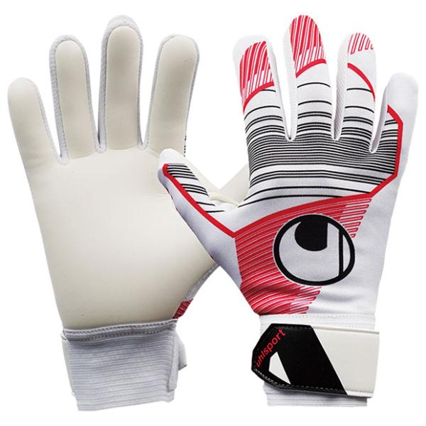 ウールシュポルト、大人/メンズ用GKグローブ。フィット感抜群のフットサル専用GKグラブ。子供/ジュニア対応。フィンガーカット：FUTSALハーフネガティブパーム：フットサル手首：EVAハーフフラップカラー：ブラック×ホワイト×レッドモデル：...