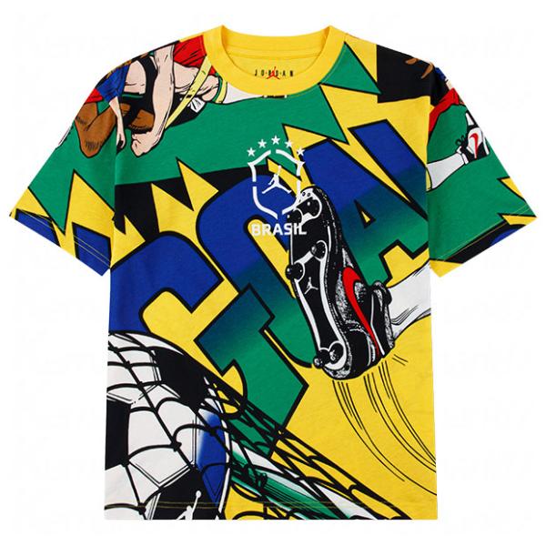 ブラジル代表、子供/ジュニア/キッズ用Tシャツ。ジョーダンブランド(Jordan Brand)のブラジル代表コレクション。鮮やかな総柄グラフィックが印象的。品質：コットン100％カラー：マルチカラー×ホワイトモデル：2026年春夏