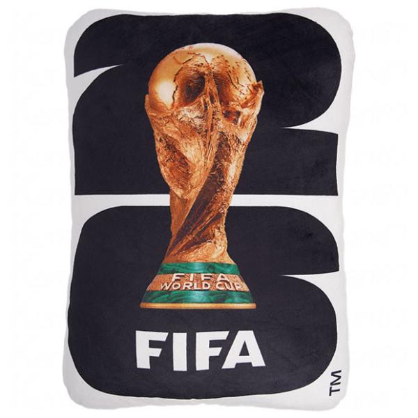 FIFAワールドカップ2026、クッション。「FIFA WORLD CUP 2026」オフィシャルライセンスアイテム。大会公式エンブレムデザインのクッション。サイズ：F(約55×40×10cm)モデル：2026年春夏