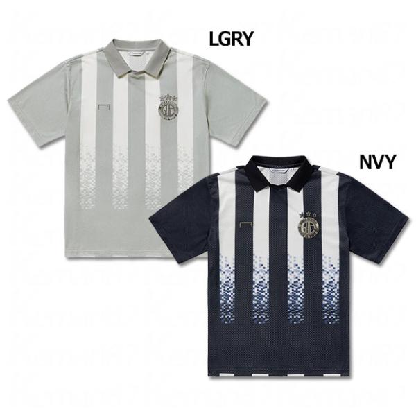 ゴールスタジオ、ゲームシャツ。全面グラデーションのグラフィックアートワークを施したショートスリーブシャツ。通気性に優れたメッシュホールポリエステル素材を使用。フロントの小さなロゴとシーズンエンブレムを刺繍で表現。サイズ：ユニセックス、ジェン...