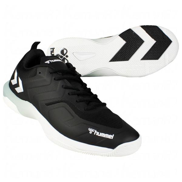 ヒュンメル、大人/メンズ用ハンドボールシューズ。スピードをコンセプトに開発されたインドア用ハンドボールシューズ「レジェンドフライ」の第6世代屋内用モデル。高衝撃吸収素材「PORON」を採用。子供/ジュニア対応。アッパー：合成繊維ミッドソール...