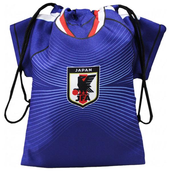サッカー日本代表、巾着袋。定番のサポーターズアイテム。かわいいユニフォーム型デザインの巾着バッグ。サイズ：F(フリー)モデル：2026年春夏