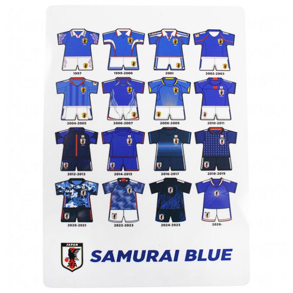 サッカー日本代表、下敷き。定番のサポーターズアイテム。歴代ユニフォームデザインの下じき。サイズ：F(フリー)モデル：2026年春夏