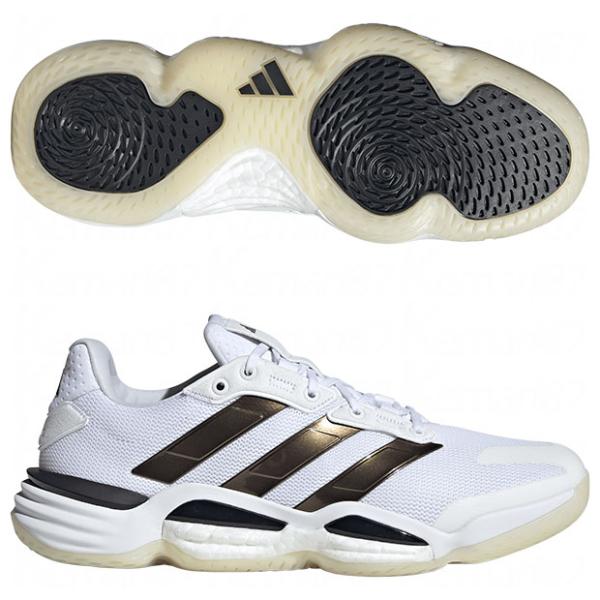 アディダス、大人/メンズ用ハンドボールシューズ「STABIL 16」。エネルギーの反発を次の動作に活かすBOOSTミッドソールと、鋭いカットやピボットを繰り出せるように、足をぐらつかせないシャーシ構造を採用。激しいプレー中も足を爽やかに保つ...