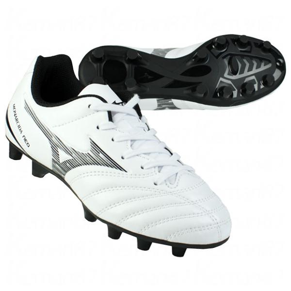 ミズノ、子供/ジュニア/キッズ用サッカースパイク。モレリア・モレリアネオの魂を受け継ぐモナルシーダネオシリーズ、ジュニアエントリーワイドモデルスパイク。アッパーにソフト人工皮革を採用。◆ワイドラスト◆ゼログライドライトインソールアッパー：ソ...