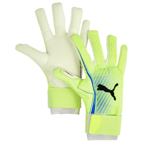 プーマ、大人/メンズ用GKグローブ。ウルトラシリーズとデザイン連動したゴールキーパーグローブ。◆取り扱い店舗限定アイテム品質：本体/ポリエステル95％、ポリウレタン5％　手のひら/ラテックス100％　リストストラップ/ポリエステル72％、ポ...