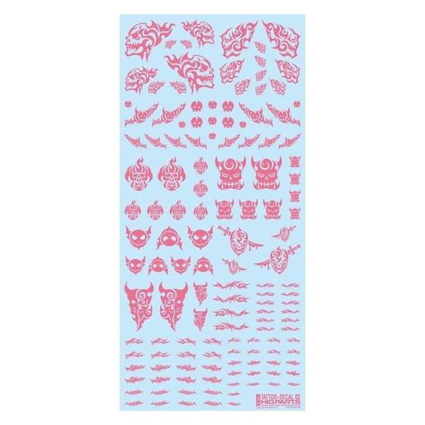 ハイキューパーツ「タトゥーデカール02 スカル タトゥーピンク 1枚入」のプラモデル用デカールです。1/12フィギュアのカスタムアップ用タトゥーデカール。タトゥーデザインはストリート系デザインを得意とするアートユニット「Project.C....