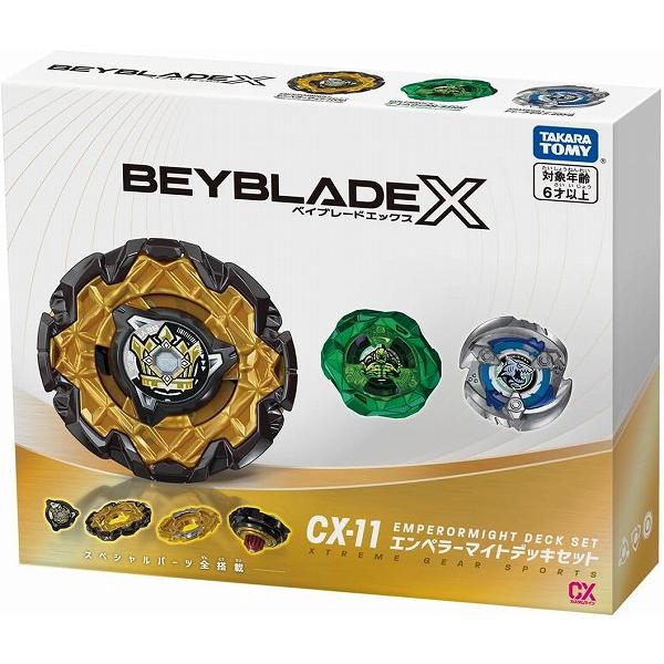 BEYBLADE X とは、超加速ギミック【Xダッシュ】による驚異的なスピードと衝撃でエクストリームなバトルを繰り広げるギアスポーツである。ベイブレードが３個入っており、３on３バトルやカスタマイズがすぐに楽しめるデッキセット。中でも「エン...