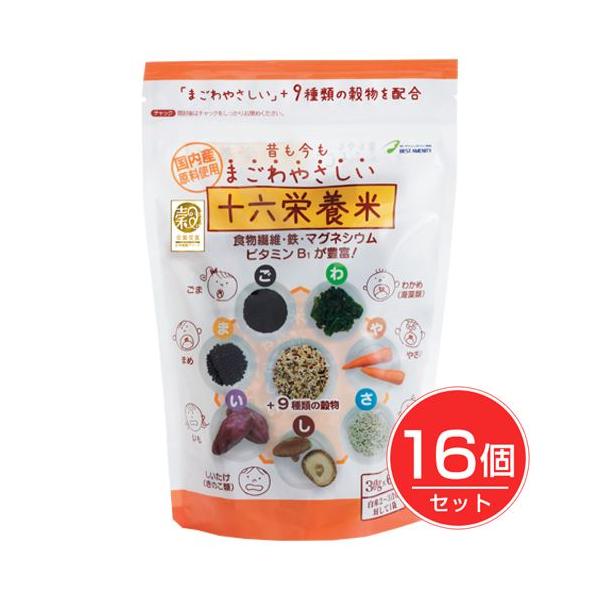 「国内産　まごわやさしい　十六栄養米　30g×6P」は、現代の日本人に不足している栄養をお茶碗1杯でバランスよくとることができる雑穀米です。ごはんを炊く時に1袋を入れるだけで、豆や野菜、きのこ類など、おいしく16種類の食材を一度に摂ることが...