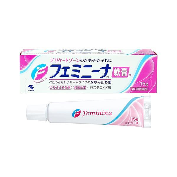 「小林製薬　フェミニーナ軟膏S　15g」は、デリケートゾーンのかゆみ・かぶれに、べたつかないクリームタイプのかゆみ止め薬です。生理時・おりものによるかゆみ、下着かぶれ、汗ムレによるかゆみなどにお使いください。■メーカー　小林製薬■ブランド　...