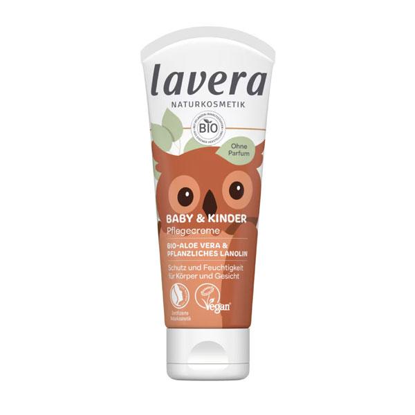顔や身体に使える全身用保湿クリーム。「ラヴェーラ　Lavera　ベビー＆キッズ　フェイス＆ボディクリーム　75mL」は、顔や身体に使える全身用クリームです。オーガニックのアロエベラ（保湿成分）を配合し、乾燥しがちな肌にうるおいを与えます。無...
