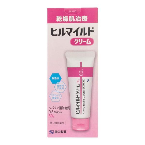 「ヒルマイルドクリーム　60g」は、ヘパリン類似物質0.3%配合で、しっとり潤うクリームタイプの乾燥肌治療薬です。皮膚の保湿作用があり、乾燥性症状を軽くします。また使用部位の血行を促進し、血行障害に基づく痛みや腫れを軽くしますので、きず・や...