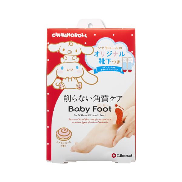 「ベビーフットイージーパック　60分Mサイズ　シナモロールパッケージ」は、足裏の角質を削らずにケアできるフットケア用品です。履いて浸して洗い流す、簡単3ステップで手軽にお手入れできます。使用後、古い角質が徐々にはがれ落ち、なめらかな足肌へ導...