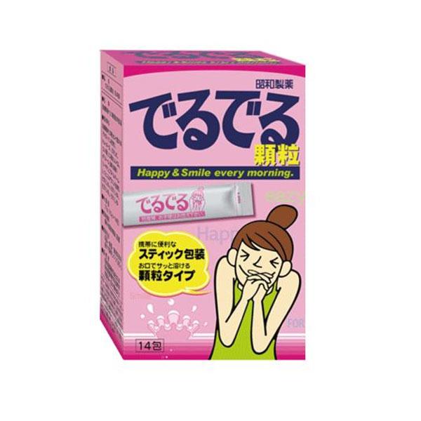 「昭和製薬　でるでる顆粒　1.5g×14包」は、朝スッキリの定番「でるでる」のスティック顆粒タイプです。水でささっと飲めるスティック顆粒タイプ。携帯に便利でスッキリ成分はそのまま。すっきりさやかなレモン風味。■メーカー　昭和製薬■区分　ダイ...