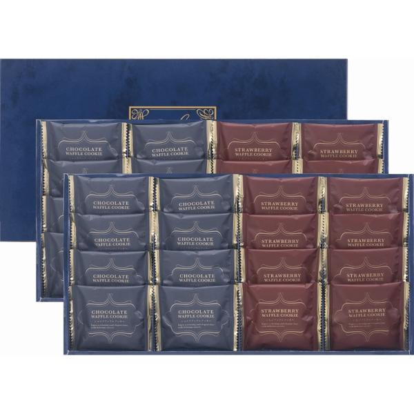 【発売日：2024年02月20日】サクサク食感のワッフルクッキーにホワイトチョコクリームを詰めた風味豊かなショコラワッフルクッキーといちごチョコクリームを詰めたいちごワッフルクッキーの詰合せです。【さまざまなギフトシーンでお使いいただけます...