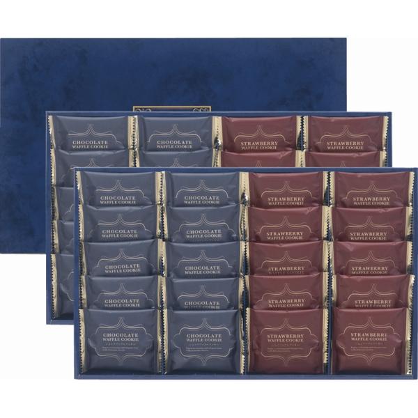 【発売日：2024年02月20日】サクサク食感のワッフルクッキーにホワイトチョコクリームを詰めた風味豊かなショコラワッフルクッキーといちごチョコクリームを詰めたいちごワッフルクッキーの詰合せです。【さまざまなギフトシーンでお使いいただけます...