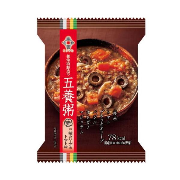 赤米とブラックオリーブの色合いが楽しめる、トマトの美味しいお粥。「五養粥 赤」は、赤米に3種類のハーブを効かせた南欧リゾット風のお粥です。トマトの鮮やかな赤に、ブラックオリーブが映えます。1食78kcalと低カロリー※。※ご飯お茶碗１杯分（...