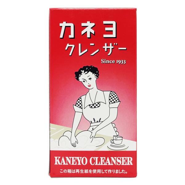 ●カネヨの元祖粉末クレンザーです。創業以来90年のロングセラー商品です。●こびりついた汚れもスッキリと洗い落とします。●再生紙の紙箱を使用しています。
