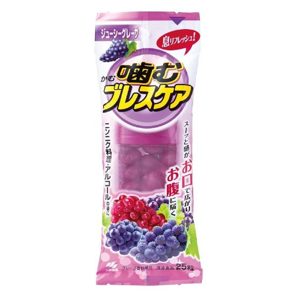 ●お口とお腹の中から息リフレッシュ。●ニンニク料理・アルコールの後に。●噛んだ瞬間、グミの中の清涼成分（メントール、パセリオイル）とフレーバーがお口に広がります。●ジューシーグレープ味です。●息をリフレッシュさせたい方へ。●清涼成分がお腹に...