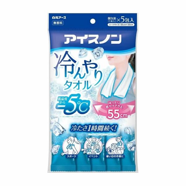 ●肌温度から−５℃のひんやりロングタオル！●冷却液たっぷり●首にかけてひんやりリフレッシュ！ひんやり感が約１時間続きます。●冷感成分トリプル配合●ヒアルロン酸、コラーゲン配合●冷凍庫で冷やすと、さらに冷たく感じます。※シートが凍って広げにく...