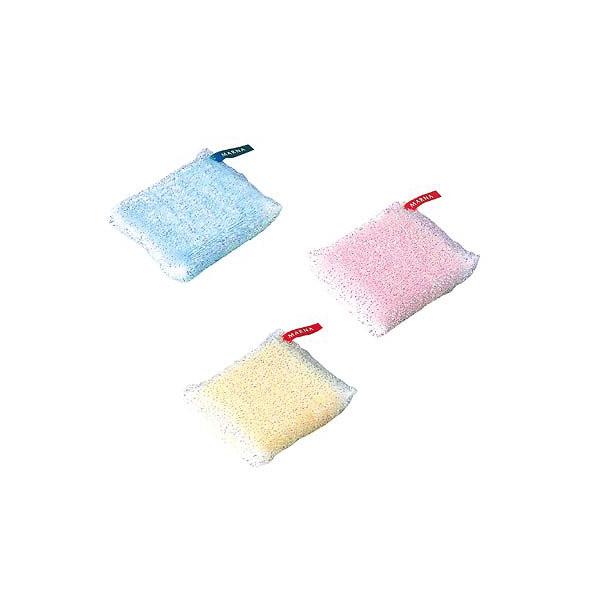 キラキラしたPETフィルムを、パイル状に編んだスポンジです。このキラキラが水垢・汚れをよくかき出すんです。食器や調理器具から、シンクまで、マルチに使えるスポンジです。かわいいのに汚れ落ちもいいから、ファンも沢山！