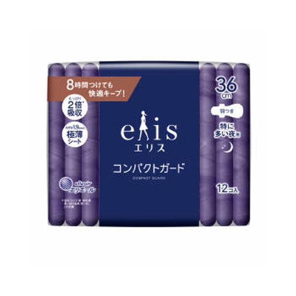 大王製紙 エリス コンパクトガード 特に多い夜用 36cm 羽つき 12コ入 生理用ナプキン8時間つけても快適キープ! 極薄シート 動いてもしっかり固定でモレ安心 4902011890112 フェミニンケア:ナプキン:夜用広告文責：アットラ...