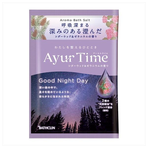 バスクリン アーユルタイム グッドナイトデイ 40g バスソルト 入浴剤 浴用化粧料4548514159174２種の天然精油配合の奥深く繊細な香りと世界遺産生まれの天然海塩（基剤）に浸り心地よくバランスを整えるバス用品・洗面用品:入浴剤:芳...