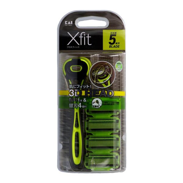 商品名：貝印 Xfit クロスフィット 敏感肌用 ホルダー1本+替刃4コ入内容量：1個ブランド：Xfitさらに進化したハイブリッドカミソリホルダー１本と替刃４個がついたハイブリット型カミソリ。JANコード:4901331001307広告文責...