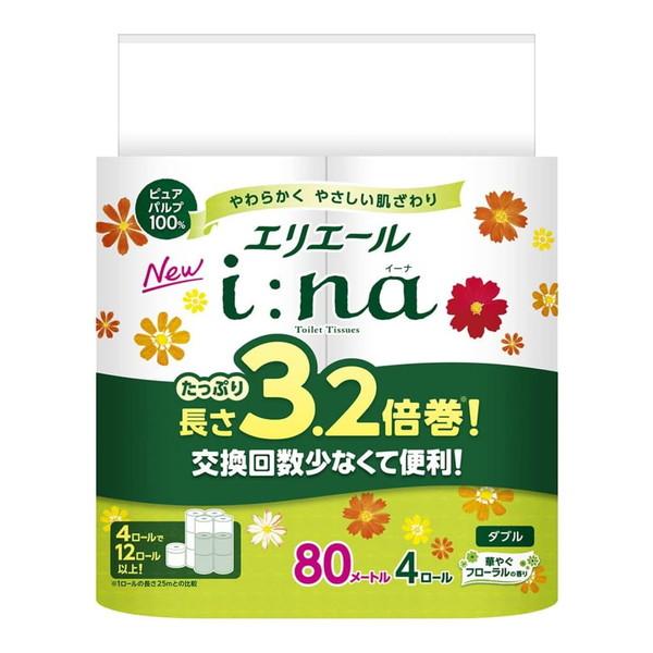 大王製紙 エリエール i:na イーナ トイレット 3.2倍巻 華やぐフローラルの香り ダブル 4ロール入トイレットペーパー トイレロール トイレットロール 4902011825923 紙製品:トイレットペーパー:パルプ広告文責：アットライ...