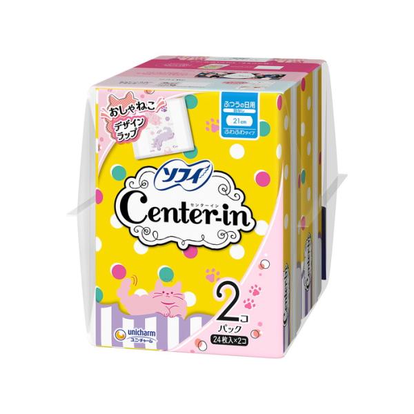 ユニ・チャーム センターイン ふわふわタイプ ふつうの日用 21cm 羽なし 24枚入×2コパック4903111983193ふわふわ感覚で肌にやさしく、真ん中でスピード吸収。広告文責：アットライフ株式会社TEL 050-3196-1510※...