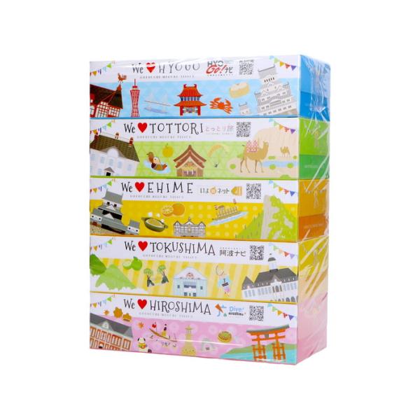 アースライフジャパン ご当地めぐり ティッシュ 150組×5個 ボックスティッシュ4939027004707箱ティッシュ　BOX　日本各地の魅力をテーマにしたデザイン紙製品:ティッシュペーパー広告文責：アットライフ株式会社TEL 050-3...
