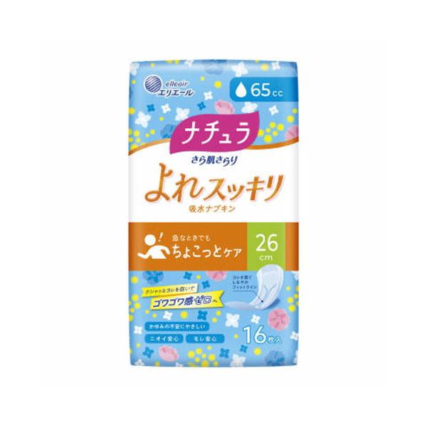 大王製紙 ナチュラ さら肌さらり よれスッキリ 吸水ナプキン 26cm 65cc 16枚入急なときでもちょこっとケア 軽失禁ライナー 軽失禁対策 尿ケア 尿漏れ 4902011890365 フェミニンケア:軽失禁広告文責：アットライフ株式会...