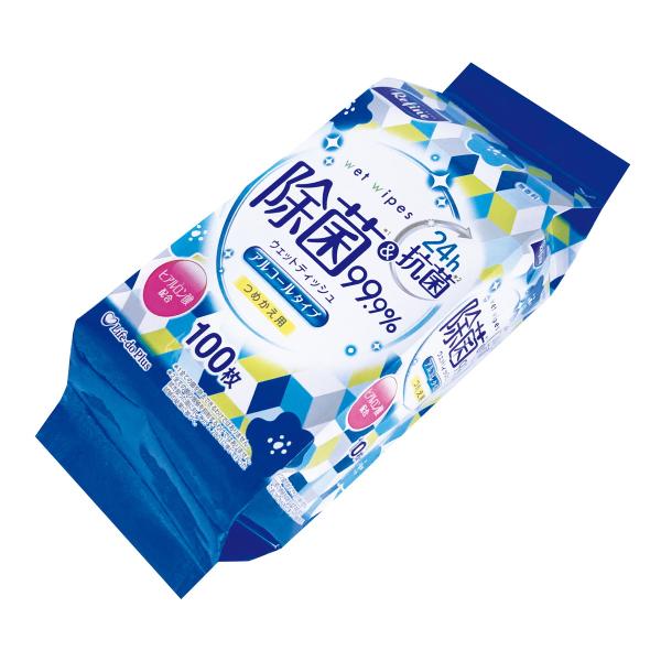 ライフ堂 リファイン アルコール除菌 ウェットティッシュ つめかえ用 100枚入99%除菌ができるアルコール配合ウェットティッシュ。 4589506150069 紙製品:ウェットティッシュ:ウェットティッシュ広告文責：アットライフ株式会社T...