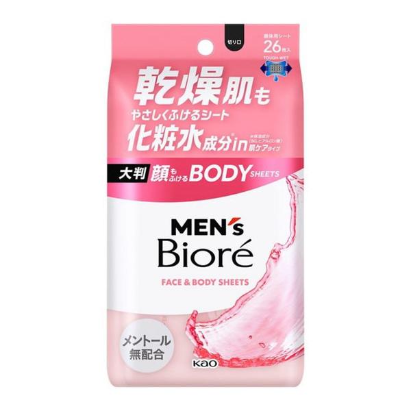 メンズビオレ 顔もふける ボディシート 肌ケアタイプ マイルドフローラルの香り 26枚入 大判シート 男性用 顔体用シート4901301464538ボディシート　フェイスシート　汗拭き　乾燥肌もやさしくふけるシート■男性用化粧品・日用品:ボ...