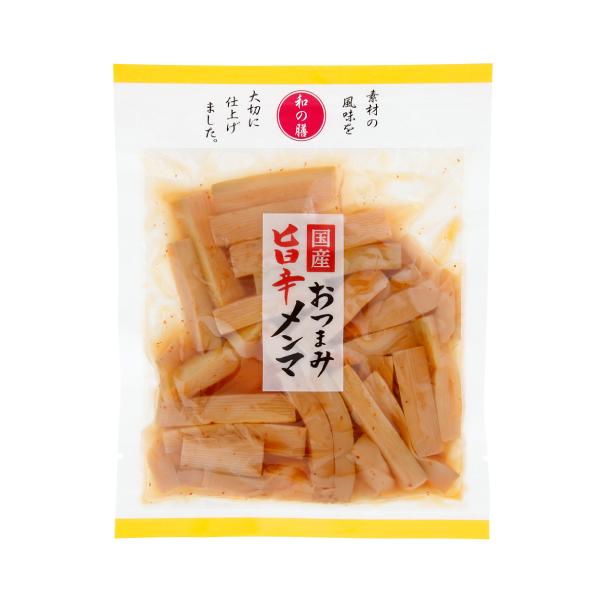 ■商品名：国産おつまみ旨辛メンマ■内容量：90g■メーカー：マルアイ食品■原材料：筍（国産）、砂糖、米発酵調味料、醤油、ごま油、酵母エキス、食塩、梅酢、かつおエキス、ポークエキス、唐辛子、（一部に小麦・大豆・ごま・豚肉を含む）■賞味期間： ...