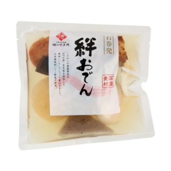■商品名：絆おでん〔冬〕■メーカー：山徳平塚水産■内容量：400g■賞味期限：製造日より90日■原材料：スープ（食塩、砂糖、小麦醗酵調味料、醤油、酵母エキス、煮干エキス（いわし）、米醗酵調味料、かつお節エキス、昆布エキス、醸造酢）、大根（国...