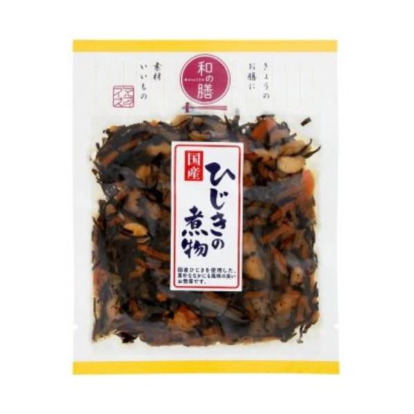 ■商品名：ひじきの煮物■内容量：80g■メーカー：マルアイ食品■賞味期限：製造日より120日■原材料：ひじき（国産）、にんじん（国産）、大豆（国産）、こんにゃく（国内製造）、しょうゆ、砂糖、米発酵調味料、油揚げ（国内製造）、米水飴、ごま油、...