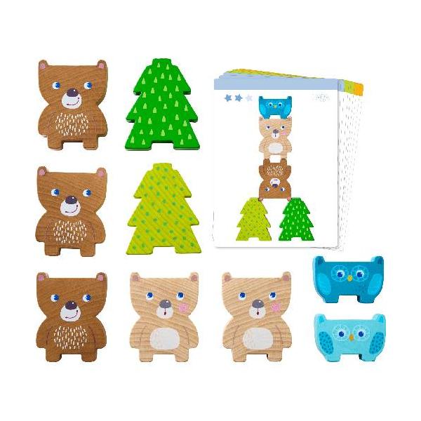 ■商品名：くまさんの組体操 （HA6705）■メーカー：ハバ/HABA■輸入元：ドイツ■サイズ：くま5ヶ（h7cm）・木2ヶ・フクロウ2ヶ／ブナ／カード（両面）10枚。■商品詳細：お手本通りにうまく積み上げられるかな？平面に置いて並べて遊ぶ...